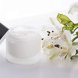 2 oz Round Glass Jars (12 Pack) - Empty Cosmetic Containers with Inner Liners, black Lids and Glass Sample Jars with lables (4 Each Transparent, Amber, Cobalt Blue) by THETIS Homes