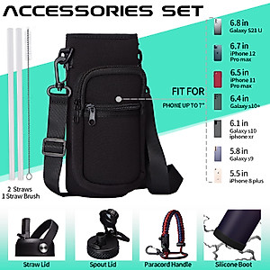 32OZ Insulated Water Bottle with Straw - Spout Lid, Sweat-Proof & BPA-Free Metal Reusable Water Bottles, Wide-Mouth Vacuum Insulated Bottle with Paracord Handle, Bottle Sleeve Bag & Protective Boot