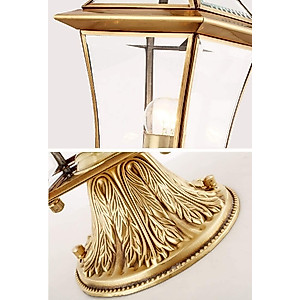 MODEBHD European Copper Brass Column Lamps Victoria Glass Lantern Outdoor Table Lamp Waterproof Pillar Lawn Garden Lamp E27 Decoration Villa Landscape Grass Door Street Post Light Fixture