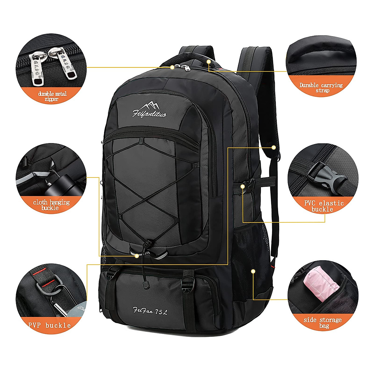 RaoRanDang Hiking Backpack Waterproof Lightweight Durable 75L Large Capacity Travel Backpack Suitable for Hiking, Mountaineering, Camping, Fishing...