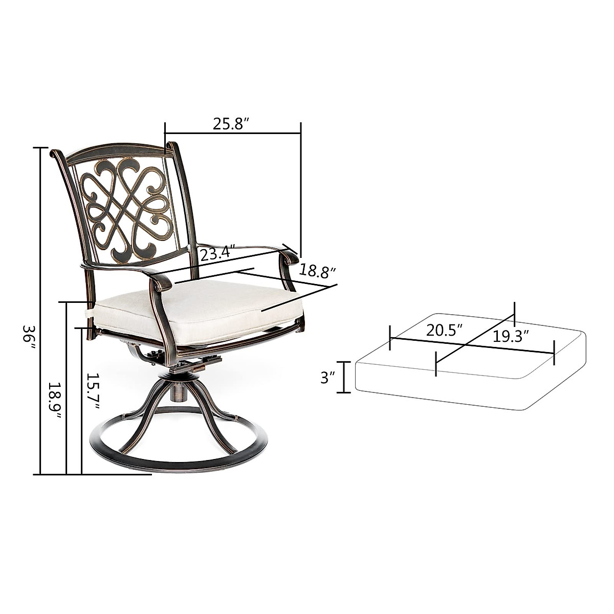 CASUAL WORLD Aluminum Patio Swivel Dining Chairs Set of 2, All-Weather Outdoor Gentle Rocker Chairs Bistro Chairs with 4 Seat Cushions for Garden Backyard Poolside, Beige & Light Blue
