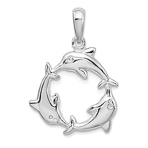 Sterling Silver Polished 3 Dolphin Circle Pendant