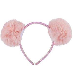LUX ACCESSORIES Halloween Pink Glitter Faux Fur Pom Cat Ear Puff Ear Headband