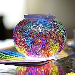 Starryfill Color Changing Mosaic Solar Lights Multicolor Glass Globe LED Light Outdoor and Indoor Waterproof Table Lamps for Garden Pati Party Yard Decorations