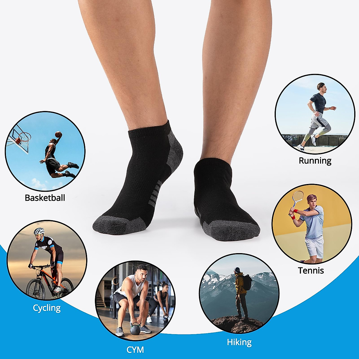 COOVAN 10 Pairs Mens Ankle Socks Men 10 Pack Low Cut Comfort Cushion Casual Socks