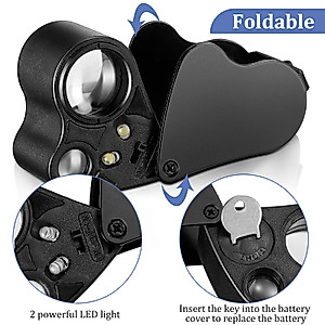 2 Pieces Jewelers Loupe 30X 60X 90X Illuminated Jewelers Eye Loupe Magnifier Jewelry Magnifying Glass Loop with UV Black Light and Bright LED Light for Jewelry Diamond Gem Coin Stamp Rock (Black)