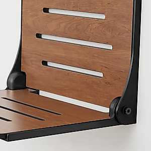 Seachrome Silhouette Folding Wall Mount Shower Bench Seat, Rustic Teak Seat with Matte Black Frame (SHAF-185155-PRTS-S-MB)