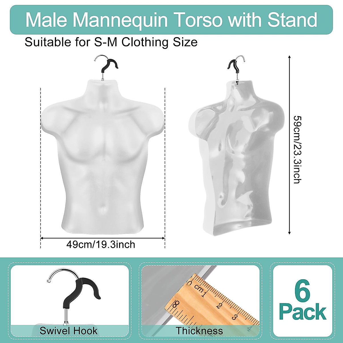 Lallisa 12 Pcs Male Mannequin Torso White Hanging Mannequin Body Torso with Hooks Half Mannequin Body Hollow Back for Sewing Dress and Shirt Display (Classic)