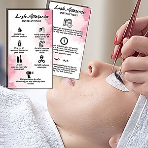 Wanyeer Lash Extension care Instructions Cards, Double Sided Size 3.5 x 2'' inch Business Card Size, After Care Card, Lash Care Card, White with Pink Watercolor Design 50 Pack, White,Pink