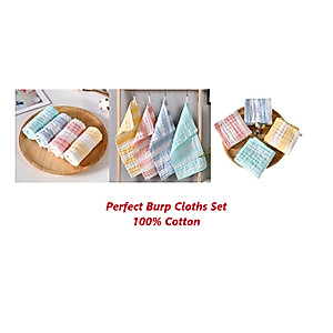 Kidzbee Muslin Burp Cloths for Baby Girls and Boys - 100% Cotton Large Newborn Burping Rags – Super Soft Absorbent Washcloths Perfect Registry Gift Pack of 4 (Blue, Pink, Yellow, Green)