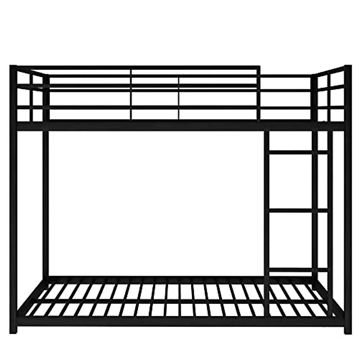 Full Over Full Metal Bunk Bed, Low Bunk Bed with Ladder for Kids Toddlers Teens, No Box Spring Needed， Black
