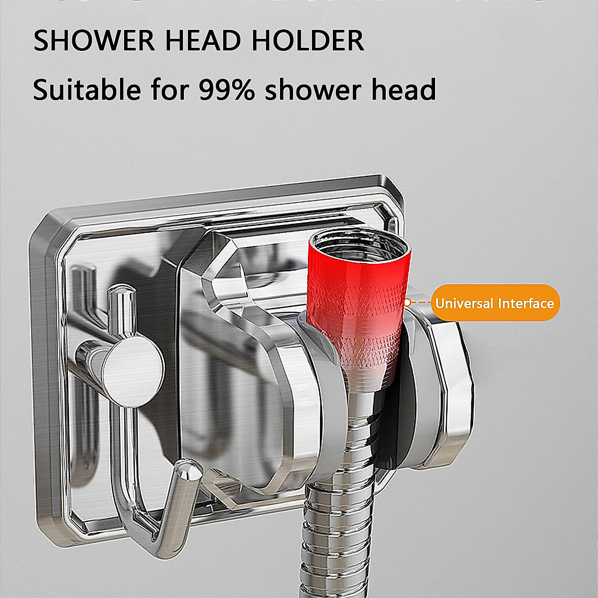 Shower Head Holder with Hook - Strong Adhesive Waterproof Handheld Shower Holder, Adjustable Shower Wand Holder Wall Mount for rv Shower Kids Shower Bathroom Shower, No Drilling (Silver)