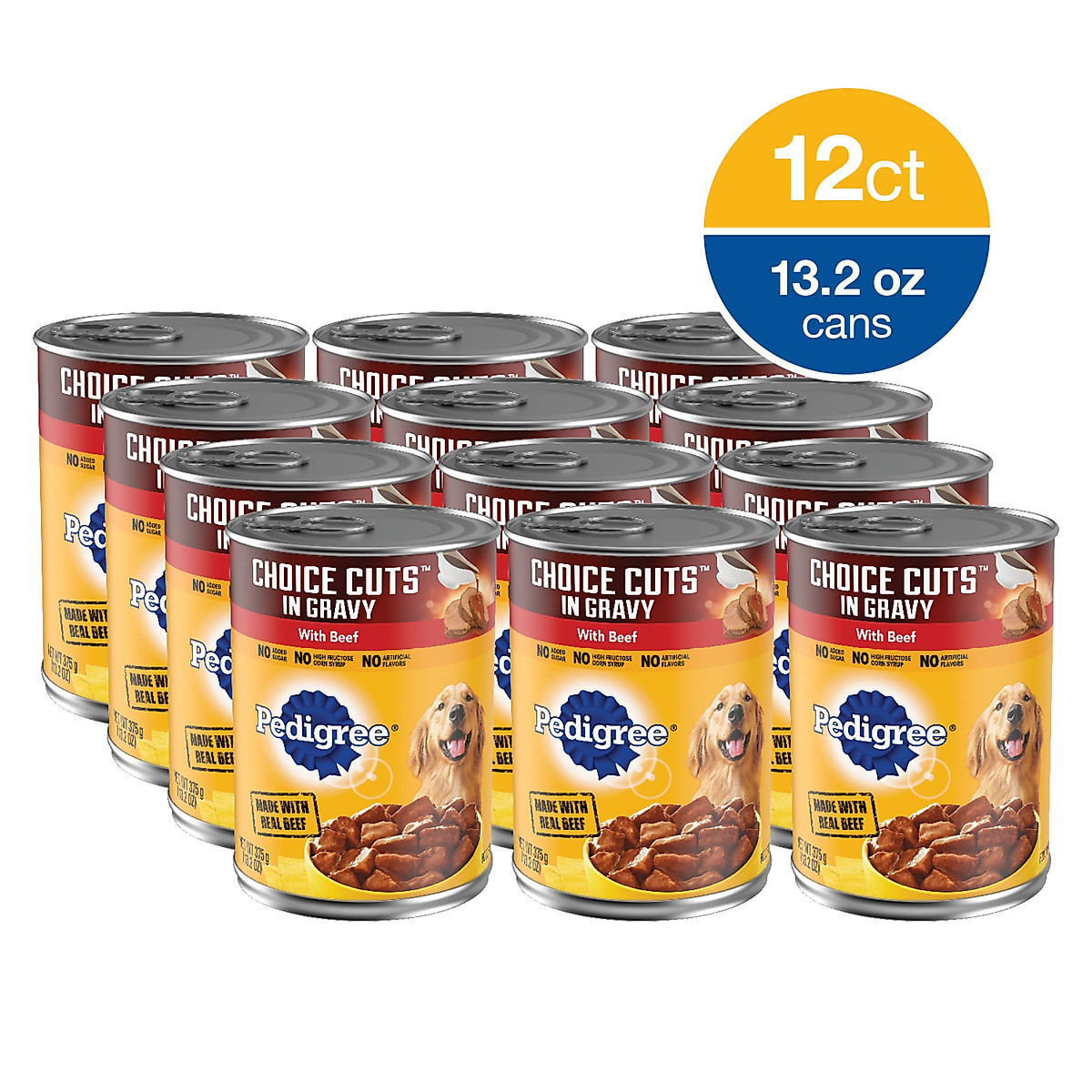 PEDIGREE CHOICE CUTS IN GRAVY Adult Canned Soft Wet Dog Food with Beef, 13.2 oz. Cans (Pack of 12)