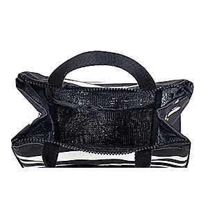 Kate Spade New York Cute Lunch Bag for Women, Large Capacity Lunch Tote, Adult Lunch Box with Silver Thermal Insulated Interior Lining and Storage Pocket Sarah Stripe (Black/White)