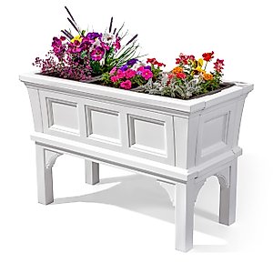 Step2 Atherton Raised Planter Box, Large Planters for Outdoor Plants, Gardening and Flower Pot for Patio or Porch, Easy Drainage, Durable Plastic, White