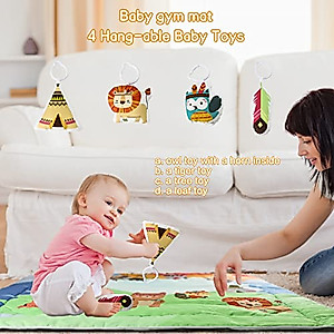Mostop Baby Gym Play Mat with 4 Toys for Sensory and Motor Skill Development Language Discovery, 3 in 1 Large Size Baby Gym Activity Center for Tummy Time Washable Mat Covers Baby Activity Play Mat