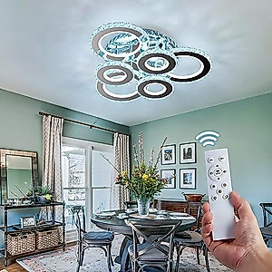 YYJLX Led Ceiling Light with Remote Control Modern 7 Rings Crystal Flush Mount Ceiling Light Fixtures 23inch 3 Color Dimmable and RGB Ceiling Lamp for Living Room Kitchen Dining Room Bedroom.