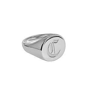Elefezar Personalized Old English Initial Ring - Custom Letter Signet Ring for Women (Silver)