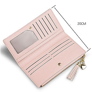 YaJaMa Women Wallet Long PU Leather Solid Credit Card Case Holder Organizer Zipper Coins Purse Cellphone Pouch with Tassel (Red)
