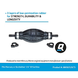 Quicksilver 8M0052975 Primer Bulb with 2 Hose Clamps for 1/4" (6.35 mm) Fuel Lines