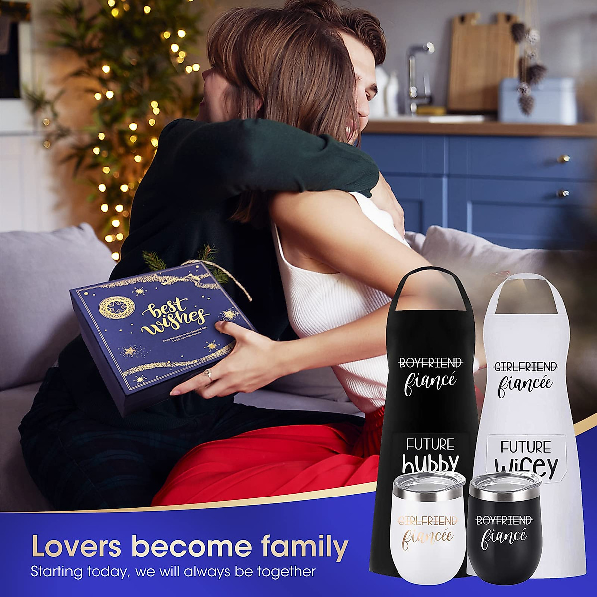 JETIKON Engagement Gifts for Couples Bride and Groom To Be Gift Set Fiance Fiancee Gift for Him and Her Boyfriend and Girlfriend Apron Wine Tumbler Gift Set Newly Engaged Gift Set for Mr and Mrs