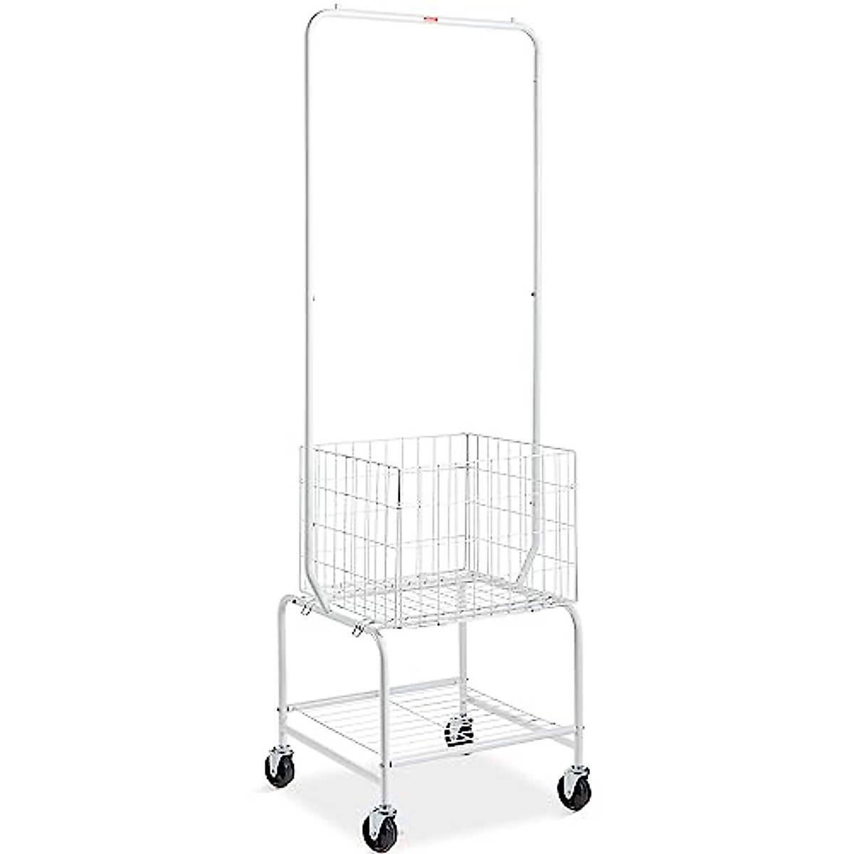 VEVOR Metal Rolling Laundry Basket with Hanging Garment Rack, Laundry Hamper Cart Adjustable Height with Basket Load and Shelf Load, Storage Organizer with Heavy Duty Lockable Wheels