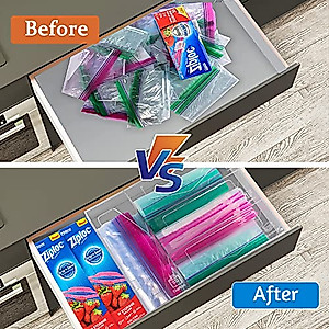 Ziplock Bag Storage Organizer, Acrylic Food Storage Bag Holder Dispenser for Kitchen Drawer, Baggie Organizer for Gallon Quart Sandwich Snack Bags, Compatible with Ziploc, Solimo, Glad, Hefty