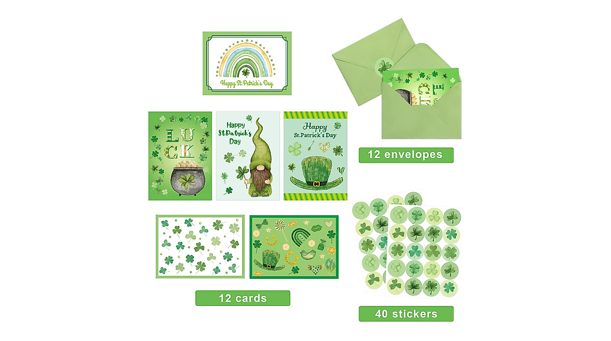 St. Patrick's Day Card Set - 12 Festive Greeting Cards with Envelopes