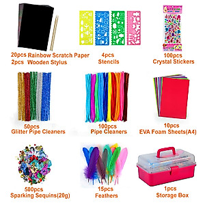 VOLINFO Kids Arts and Crafts Supplies Set- Toddler 1600 Pcs DIY Craft Box Include 26 Pcs Rainbow Scratch Art Set, Craft Supplies & Materials, Folding Storage Box, All in One Craft Kit for Kids Gift