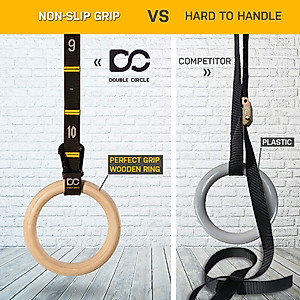 Double Circle 1.25 Inch Wood Gymnastics Rings for Bodyweight Training - Home Gym Workouts and Olympic Exercises - Slip Resistant Grip Strength - 32mm (Rings Only)