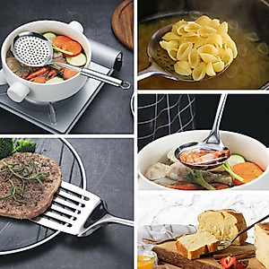 Stainless Steel Kitchen Utensils Set 5 Pcs All Metal Cooking Tools with Solid Spoon, Wok Spatula, Slotted Spatula, Soup , Spoon, Spaghetti Server