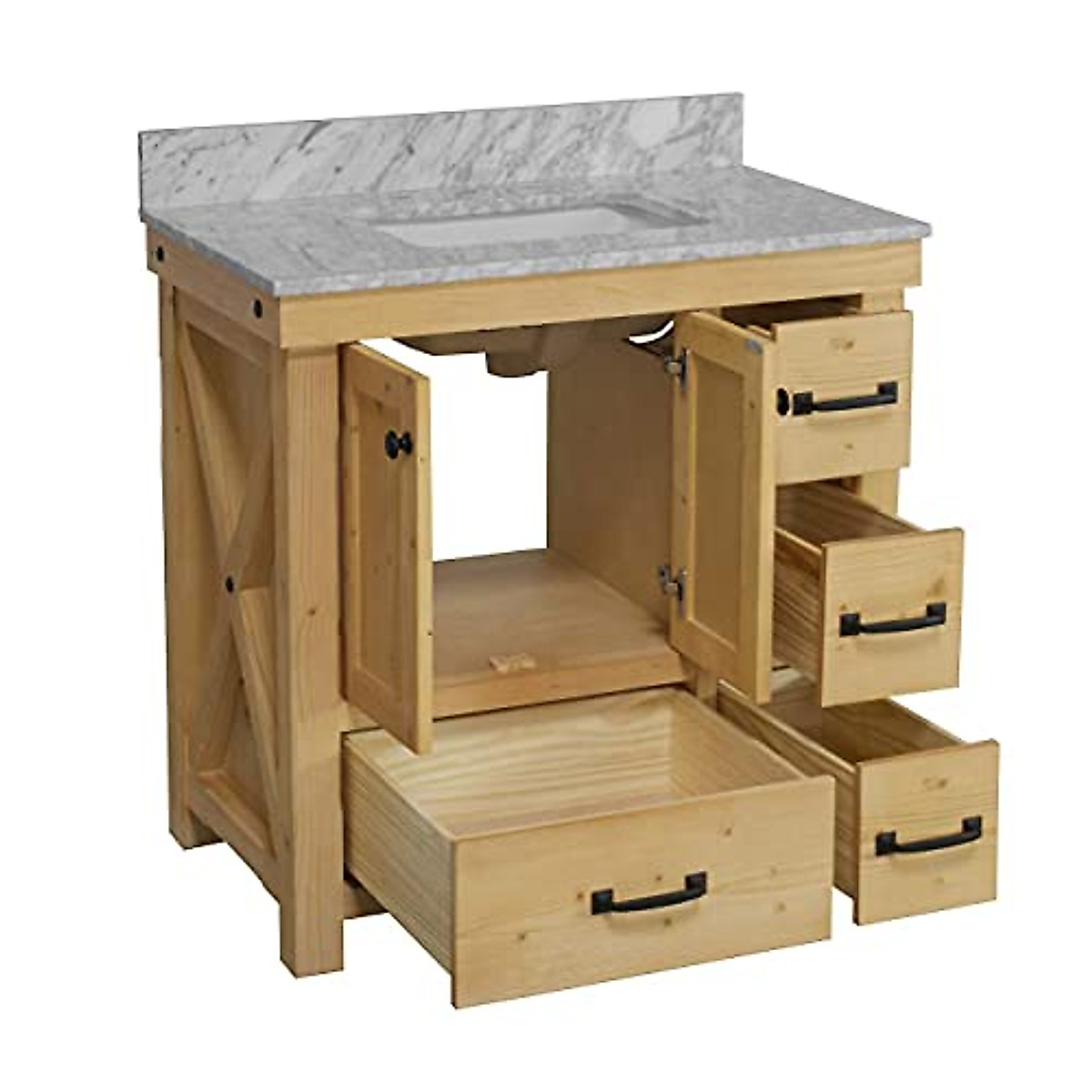 Tuscany 36-inch Bathroom Vanity (Carrara/Driftwood): Includes Driftwood Cabinet with Authentic Italian Carrara Marble Countertop and White Ceramic Sink