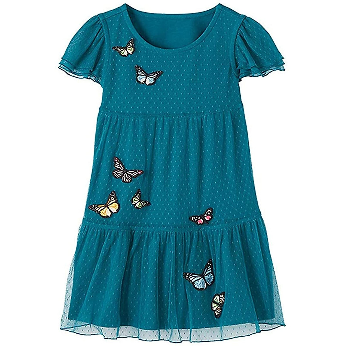 Toddler Girl Tulle Dress Summer Short Sleeve Casual Cotton Green Butterfly Party Dress 2T
