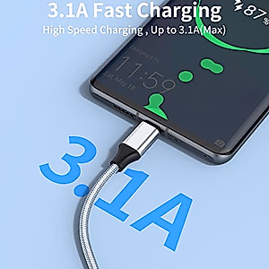 USB Type C Cable,[5-Pack, 3Ft ] USB Type A to C Fast Charger Cords for Samsung Galaxy S20 S10 S9 S8 Plus, Braided Fast Charging Cable for Note 10 9 8, LG V50 V40 G8 G7,(Silver)