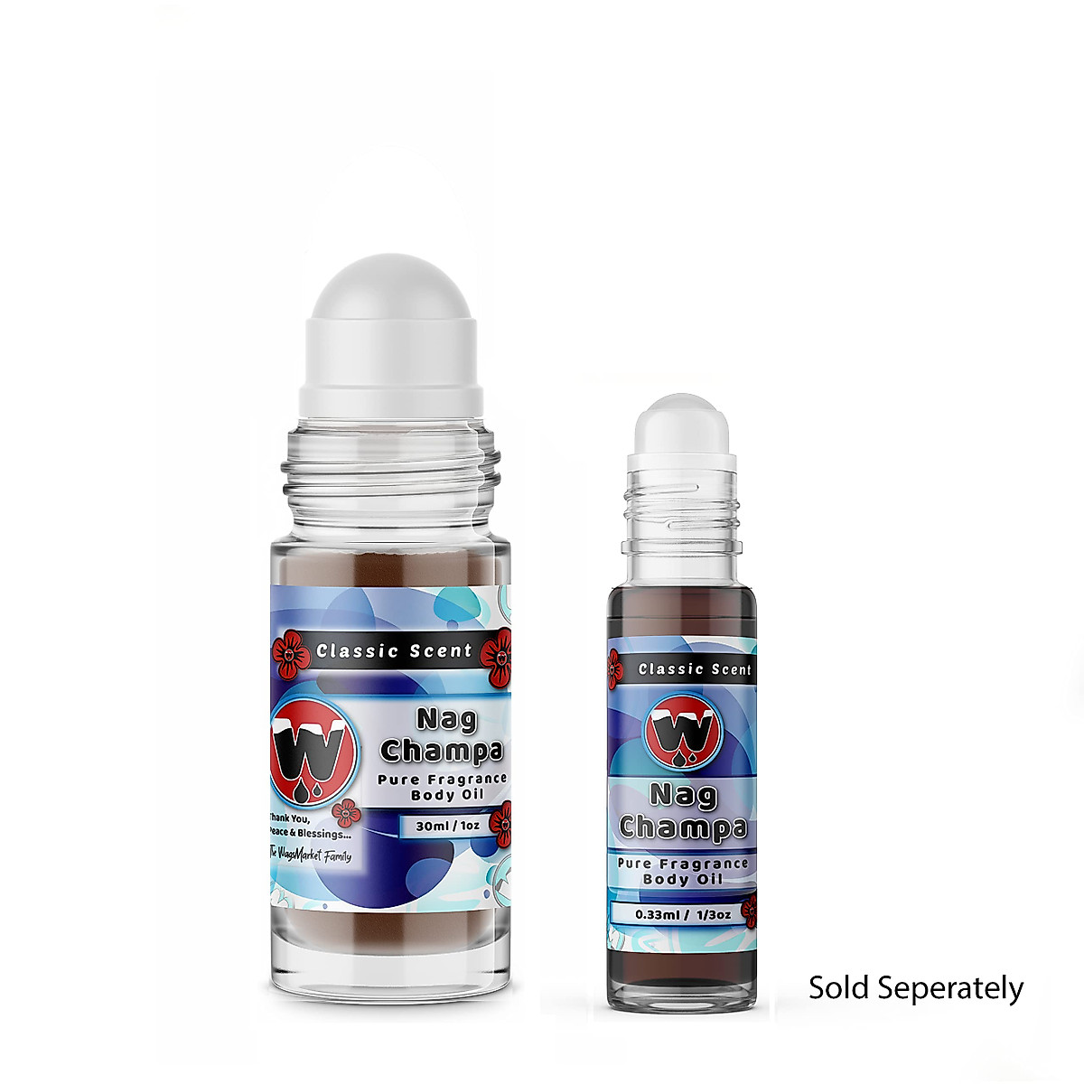 WagsMarket - Nag Champa Perfume Oil, from 0.33oz Roll On to 4oz Glass Bottle (0.33oz Roll On)