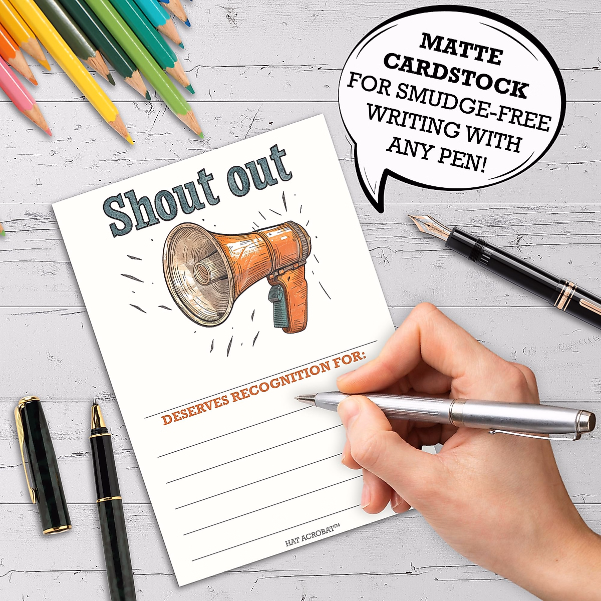 Hat Acrobat 50 Shout Out Cards - Recognition Cards for Employees - Encouragement Cards for Public Service Recognition Week, Employee Appreciation Day or Teacher Appreciation Postcards (Orange)