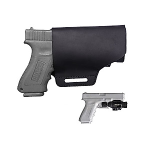 VIPERADE PJ21 Gun Holster, Universal Leather Holster Fits Gun with Laser or Light, Holster for Glock 19, 17, Smith and Wesson Shield, Sig Sauer, Right Handed Outside Waistband Holster (Black)