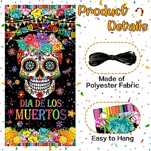BAIFNEZ 3x6FT Day of the Dead Door Banner Dia De Los Muertos Party Door Cover Decoration Supplies Mexican Fiesta Sugar Skull Theme Halloween Door Decorations