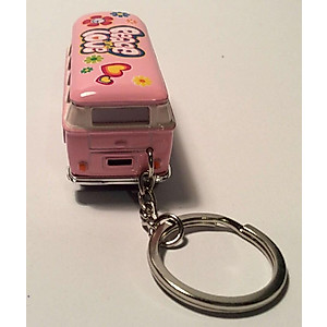 KiNSMART 1962 Volkswagen Classic Hippie Love & Peace Bus 1:64 Scale 2.5 Inch Die Cast Metal Model Key Chain, Pullback Action, Pastel Pink