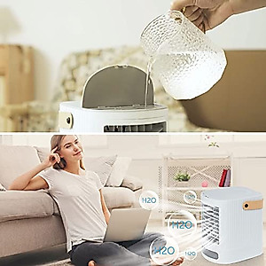 Longzhuo Portable Air Conditioner, 4 in 1 Evaporative Air Cooler with 600ml Water Tank, 7 Night Light Portable Air Cooler, Personal Desktop Cooling Fan for Car Home Camping Room