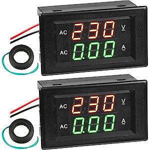 Volt Amp Meter 500V 200A Voltmeter Voltage and Current Meter Digital Dual Display, 0.39 Inches LED 2 in 1 Multimeter, 2-Wire Voltage Amperage Tester Gauge with Current Transformer (2)