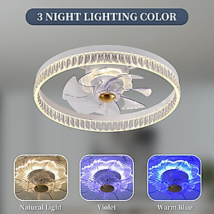 Fszdorj 20‘’ Ceiling Fan with Light, 2024 Upgraded, Low Profile Fan, Flush Mount Ceiling Fan, 6 Speeds, Dimmable LED, App & Remote Control, Quiet DC Motor, For Bedroom, Living Room, F092 White