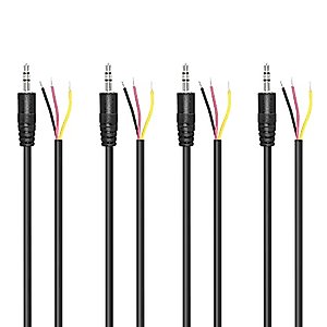RIIEYOCA Replacement 3.5mm Male Plug to Bare Wire Open End 1/8" TRS 3 Pole Stereo Audio Cable for Audio Equipment Installed or Earphone Microphone Cable Repair,1M(4 Pack)