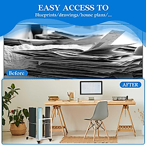 ONULISS Blueprint Holder Cart with Poster Tube, 12 Slots Rolling File Cart, Construction Paper Organizer on Wheels, Blueprint Storage Rack for Wrapping Paper, Office Organization and Storage