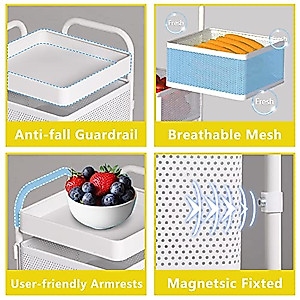 PINFENGJIAJU Rotating Kitchen Storage Shelf with Handle, Fruit Vegetable Storage Basket, Rolling Storage Cart, Multifunctional Household Shelf for Bedroom, Bathroom, Living Room(White, 5-Tier Square)