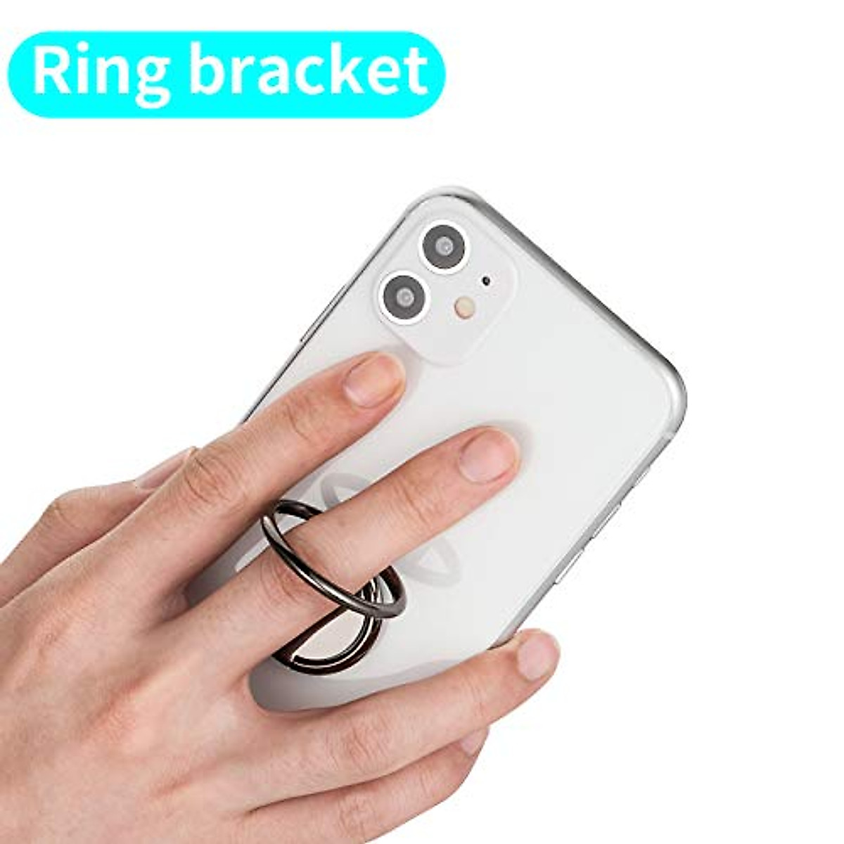 NC Extended Cell Phone Ring Holder Stand, Universal Metal Phone Grip Talk Finger Ring Kickstand Round Support for Magnetic Car Mount Compatible with Smartphone iPhone iPad (Silver)