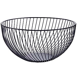 7UYUU Fruit Basket for Kitchen | Wire Fruit Basket Holder for Lemon, Potato, Onion | Black Counter Decorative Fruit Bowl - 10.2 In (Round B)