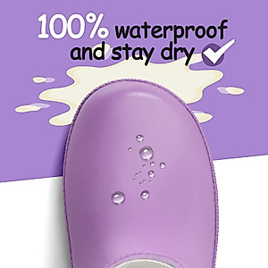 KomForme Kids Rain Boots, Waterproof Rubber Matte Boots with Reflective Stripes and Easy-on Handles Light Purple, 2 Big Kid