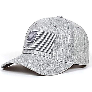 Gray American USA Flag Adjustable Baseball Cap US Flag Logo Low Profile Patriotic Outdoor Snapback Dad Hat for Men or Women - Absorb Sweat & Breathable