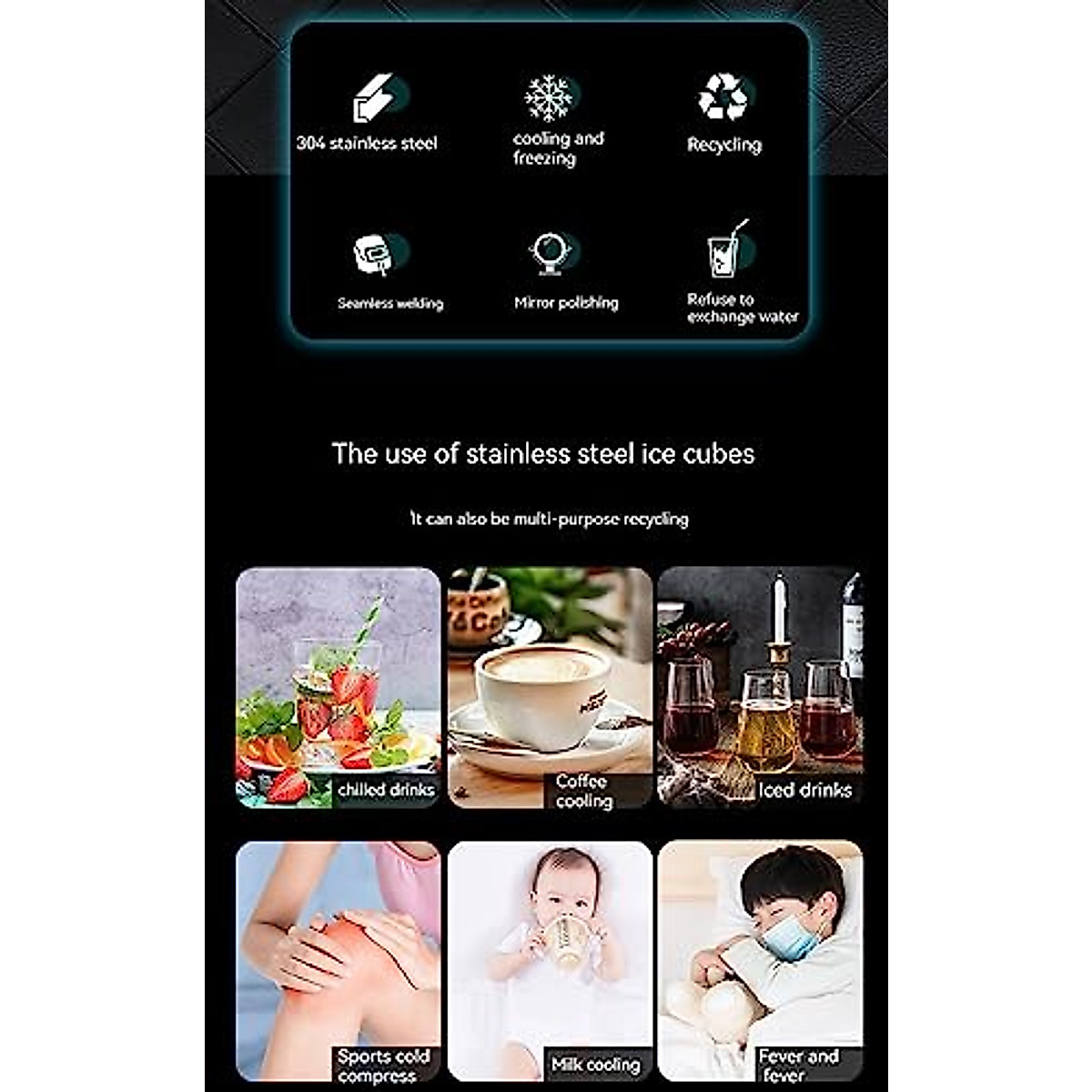 8 Pieces Stainless Steel Whiskey Cooling Stone, Reusable Ice Cube, High Cooling TechnologyFor Whiskey, Vodka, Liqueur, Wine, Beverage Juice Or Soda, Tray With Clamps and Ice Cube